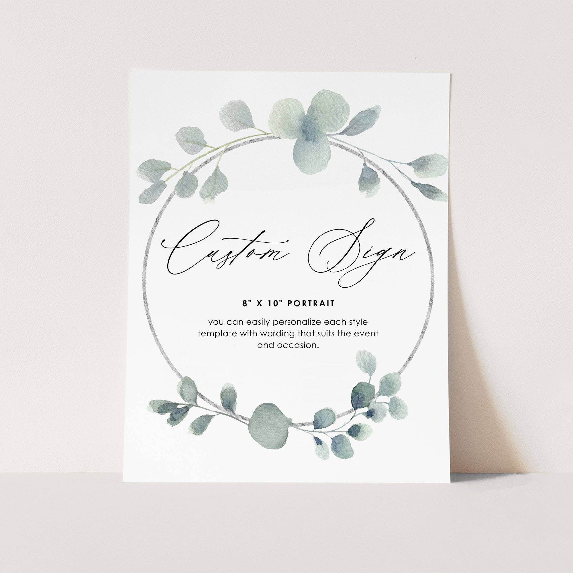 Greenery editable sign template 5x7 custom sign landscape & portrait ...