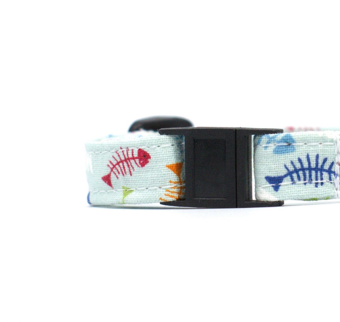 Fishbone Cat Collar: Light Blue Cotton With Breakaway Buckle - Etsy