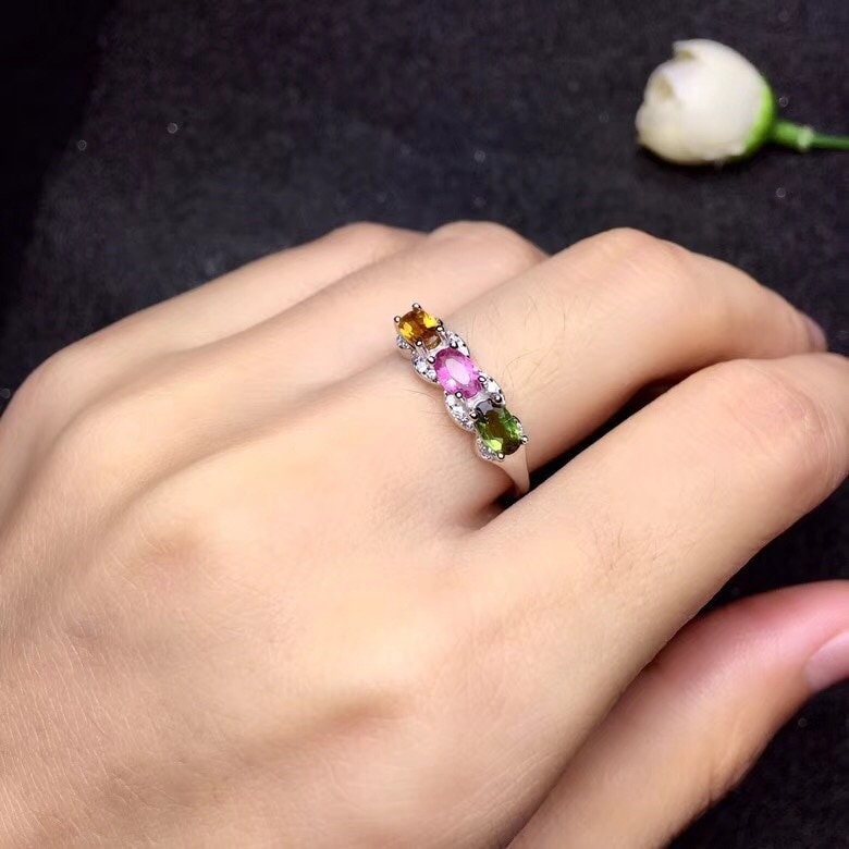 Handcrafted Ring October Tourmaline Ring October Birthstone Pure Silver ...