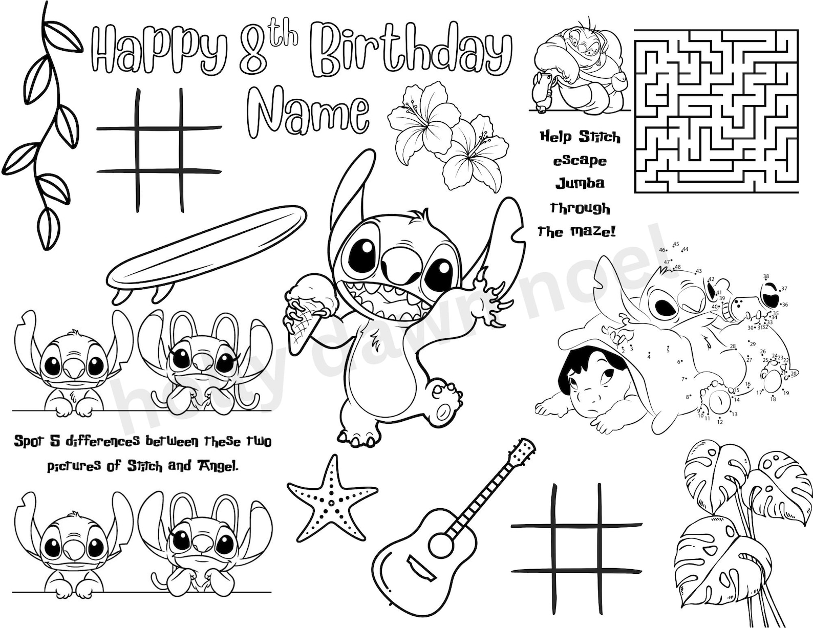 Custom Stitch Birthday Coloring Page - Personalized Activity Sheet ...