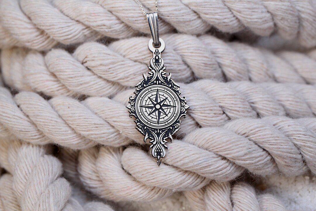 Nautical Compass Necklace | Sterling Silver Minimalist Pendant ...
