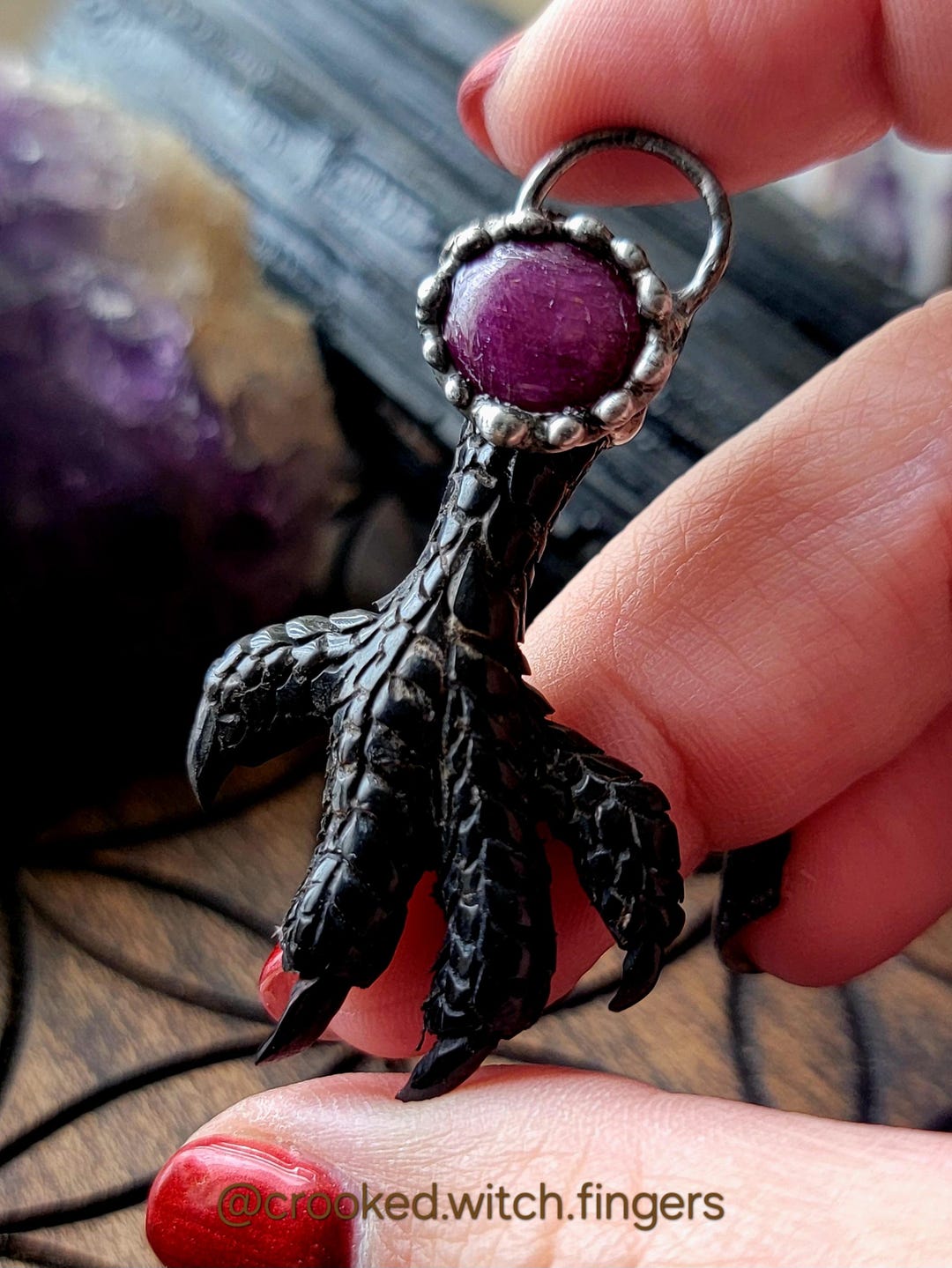 Sapphire RUBY Hand Carved Bone Claw Amulet Talisman Witch One of a Kind ...