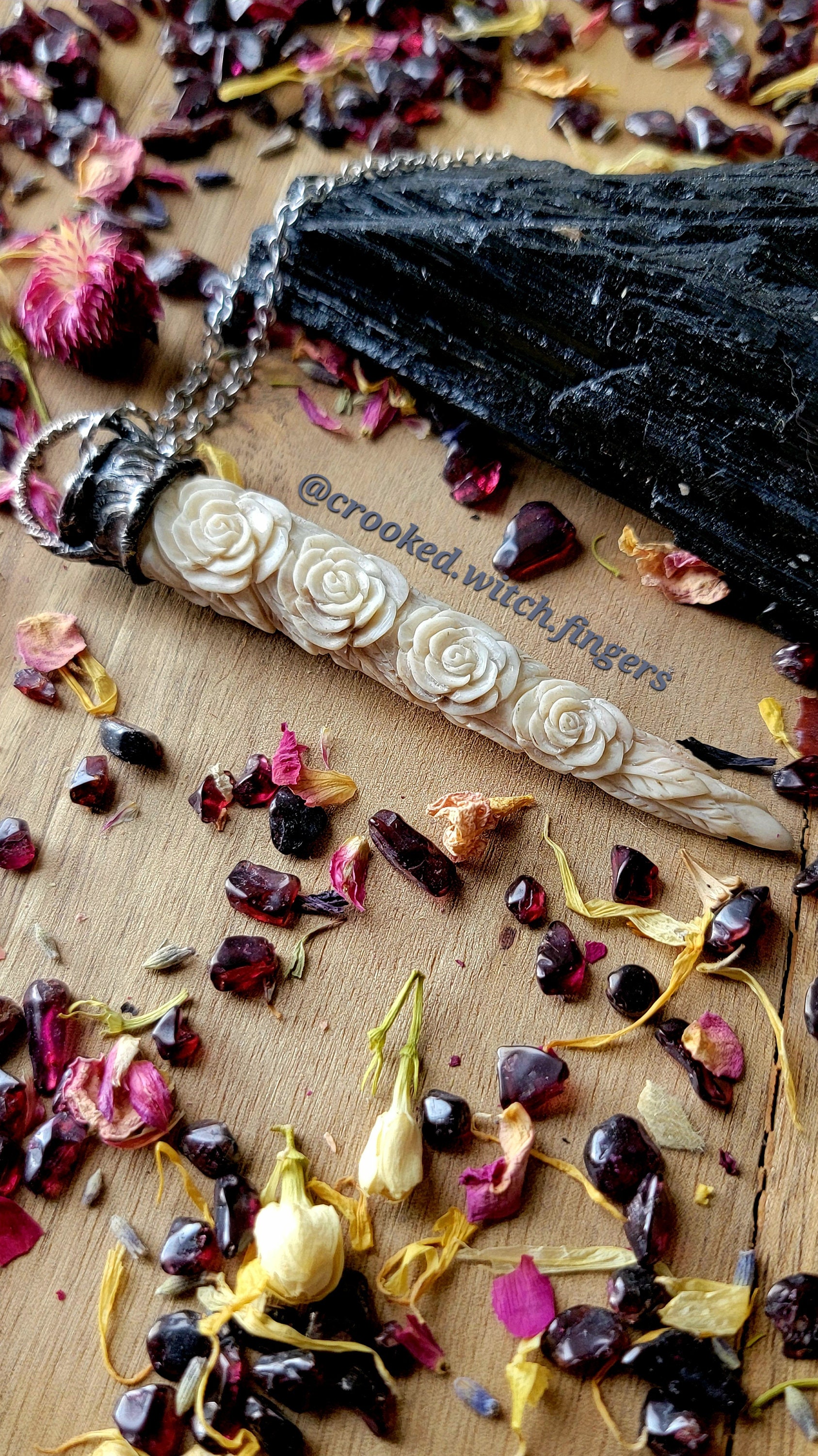 Carved Deer Antler W/ Roses and Amethyst Talisman Tiffany Technique ...