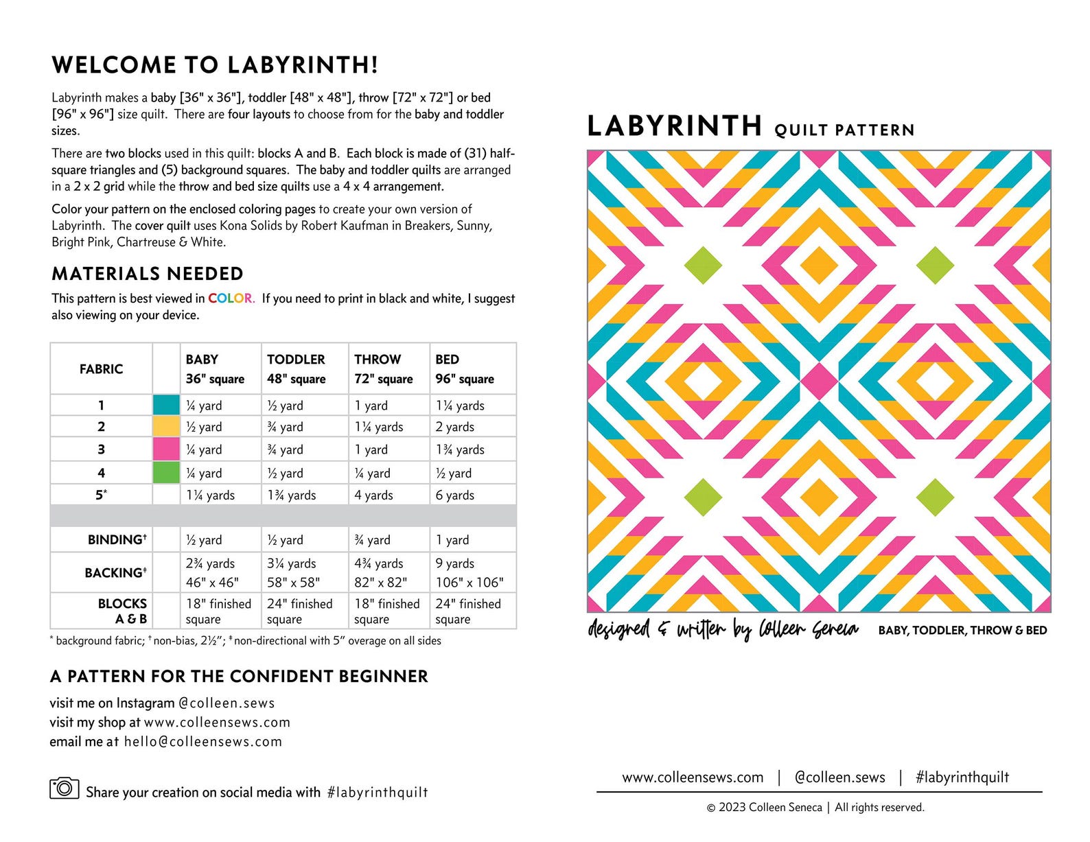 Labyrinth - PDF Quilt Pattern Download - Baby, Toddler, Throw & Bed ...