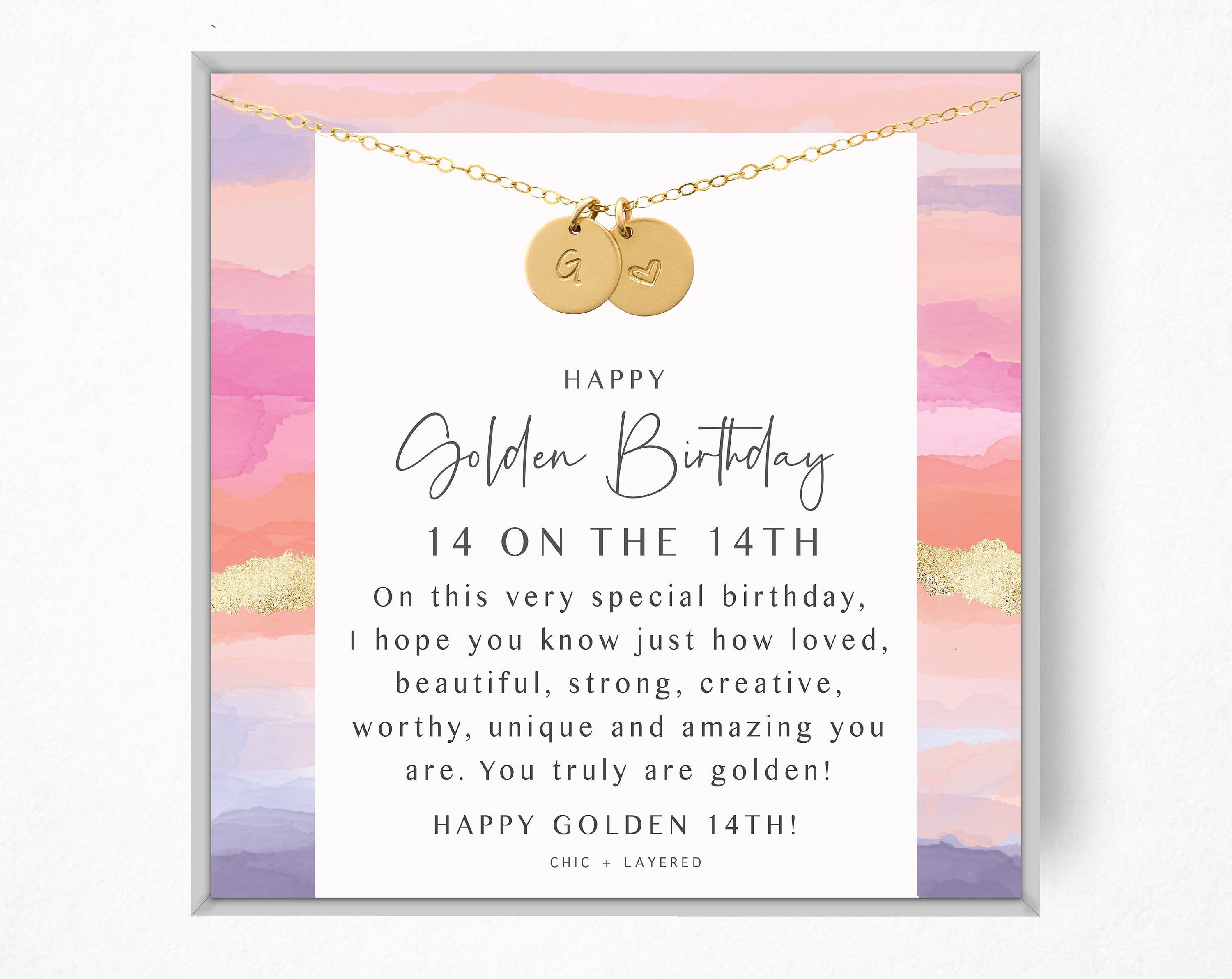 14th Golden Birthday Gift Necklace Happy Golden Birthday | Etsy