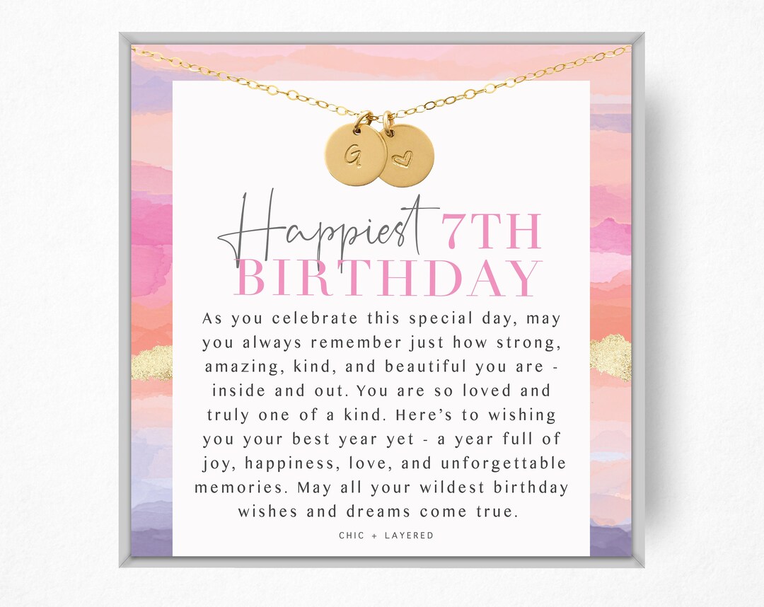7th Birthday Gift Necklace Happy 7th Birthday Personalized 7th Birthday ...
