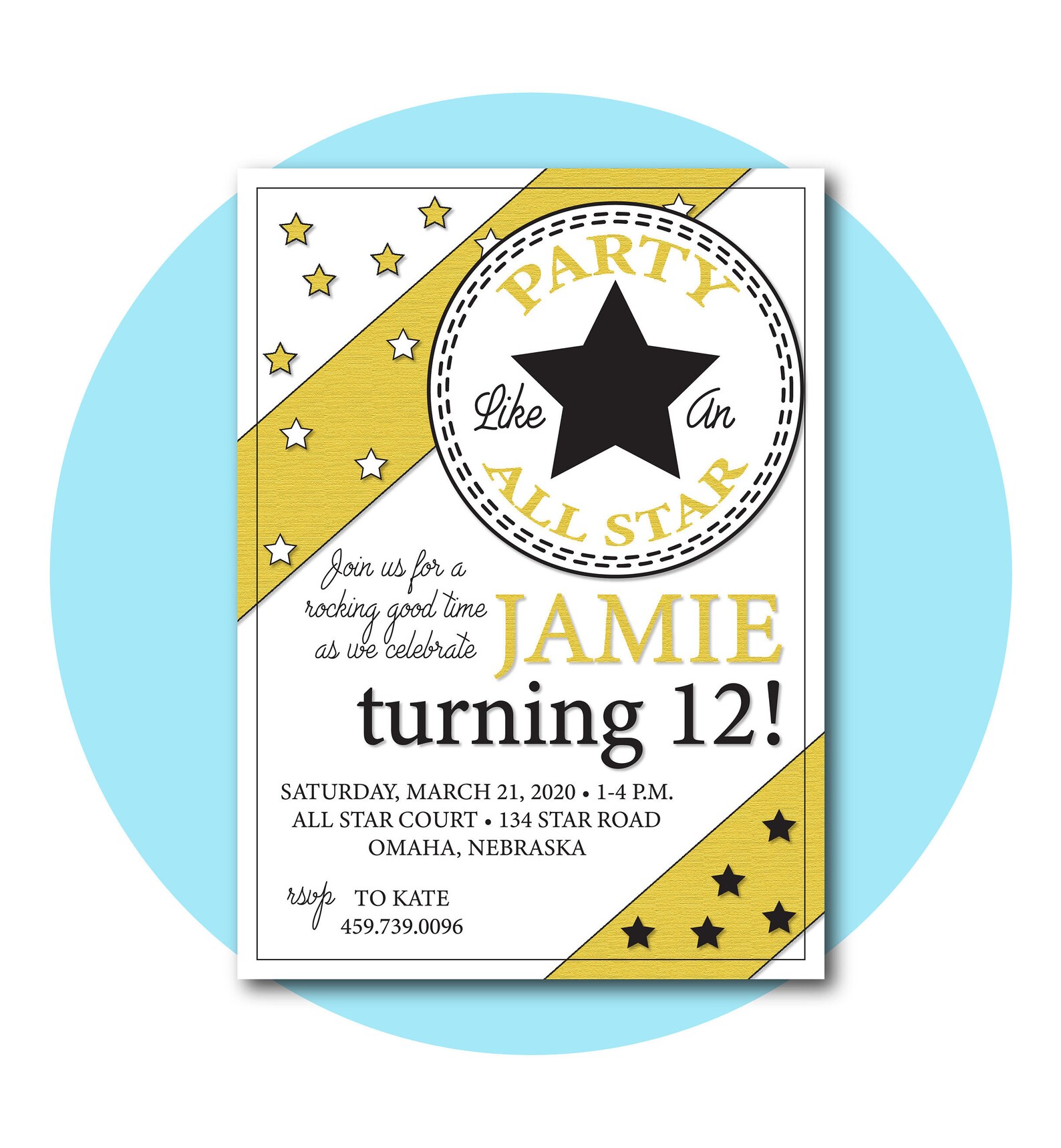 Party Like an All Star Invitation 5x7 Digital Download - Etsy