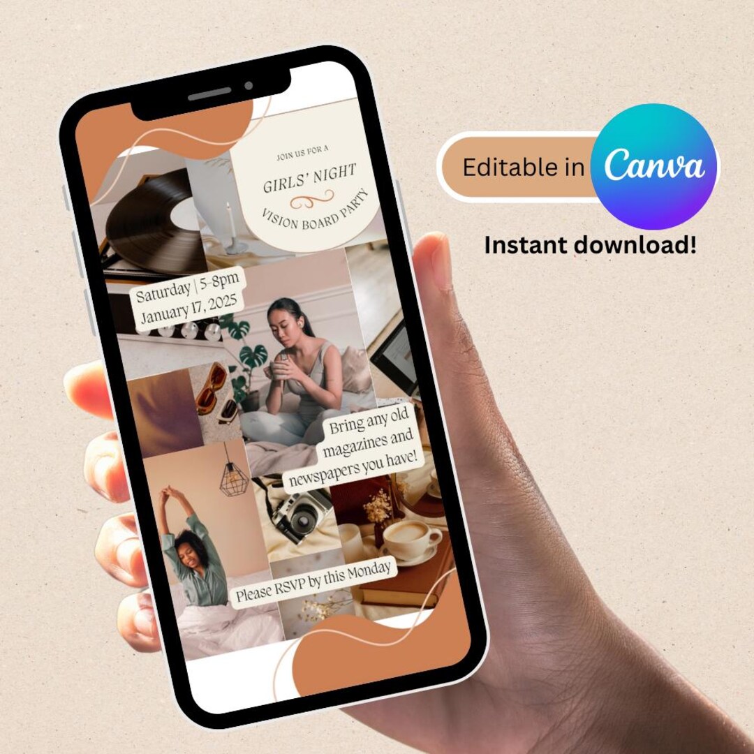 Animated Girls Night Vision Board Party Invitation | Editable Collage ...