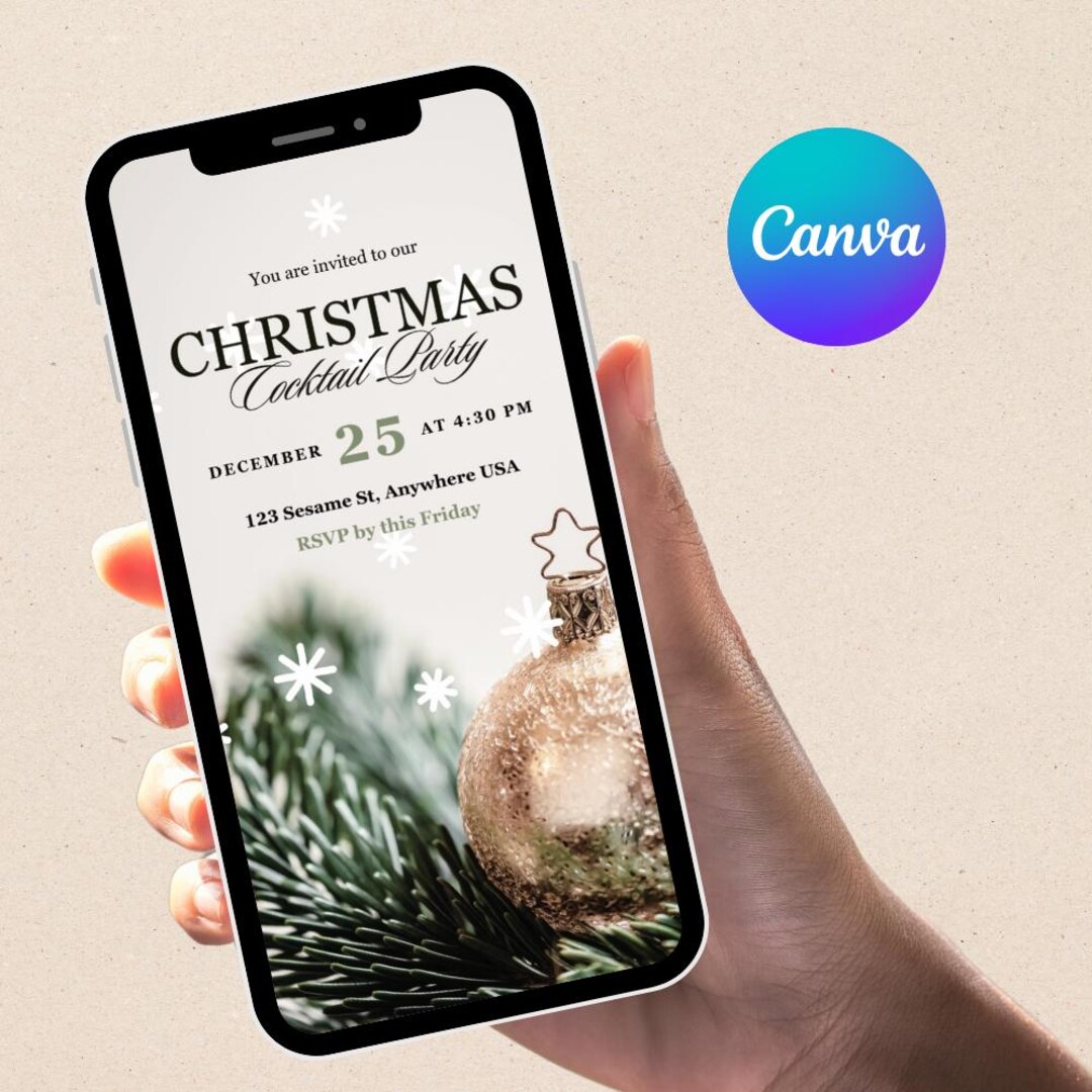 Animated Christmas Cocktail Party Invitation: Editable Ornament Canva ...