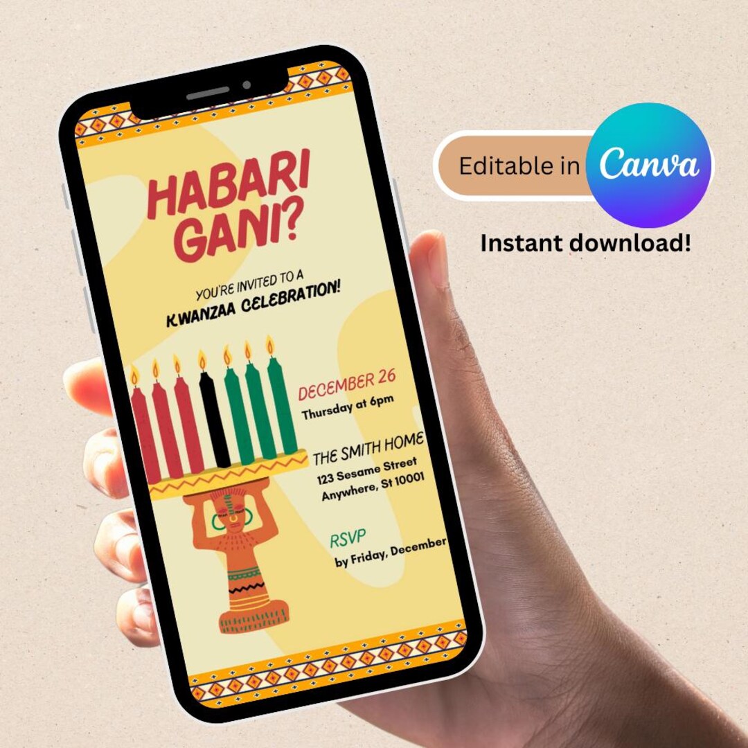 Animated Kwanzaa Party Invitation | Editable Kinara Canva Template ...