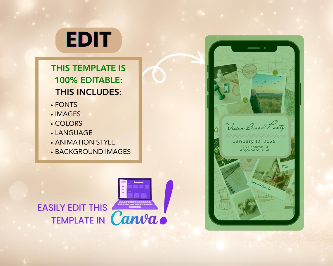 Animated Vision Board Party Invitation: Passport Style Editable Canva ...