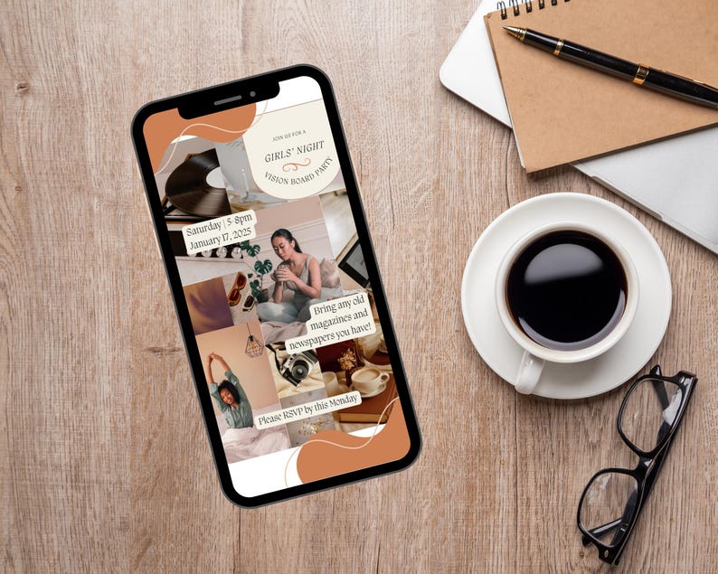 Animated Girls Night Vision Board Party Invitation | Editable Collage ...