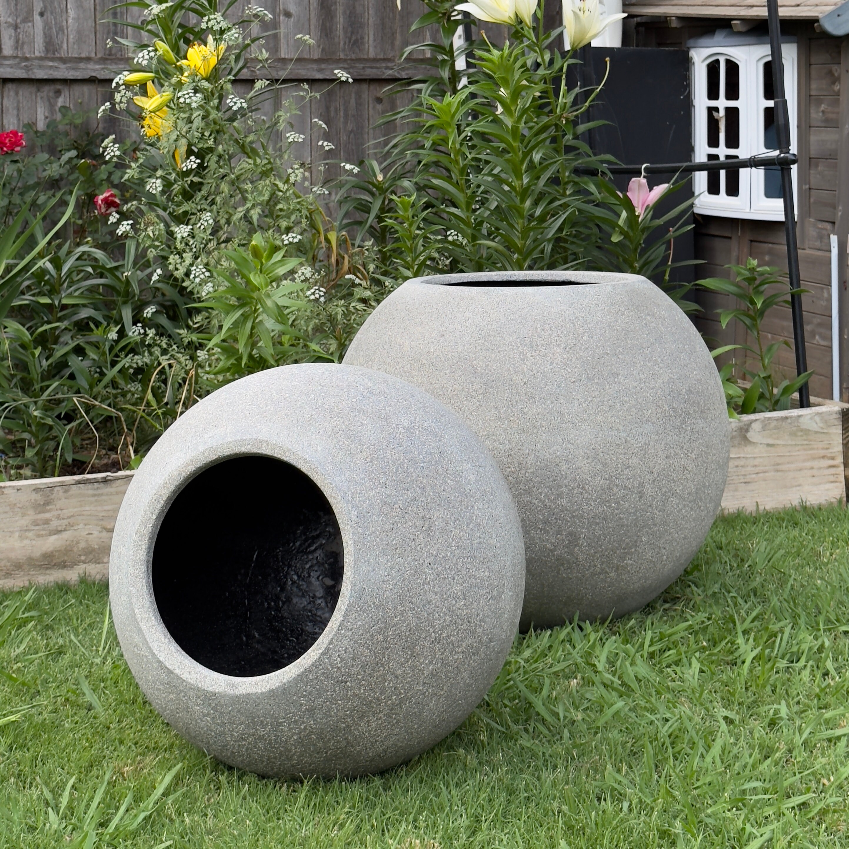 Fiberglass Ball Planter - Stone Gray, Modern Round Garden Pot - Etsy