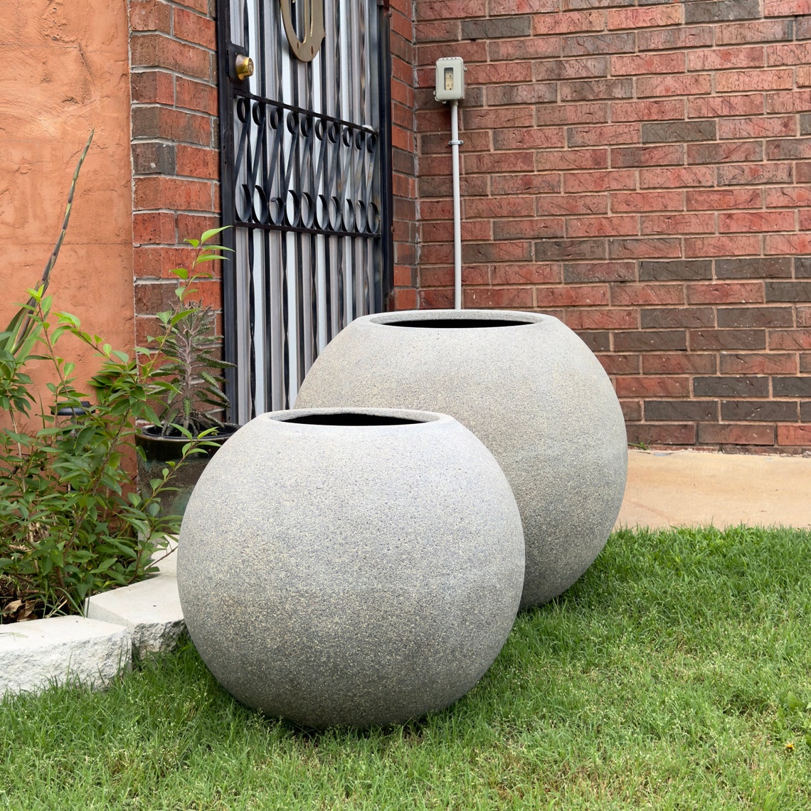 Fiberglass Ball Planter - Stone Gray, Modern Round Garden Pot - Etsy