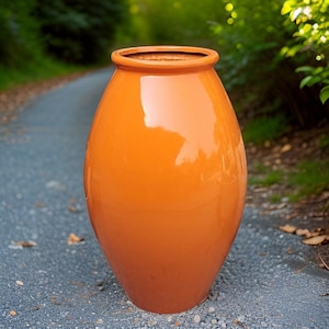 Handmade Glossy Orange Fiberglass Planter: Large Round Jar (35-41 ...