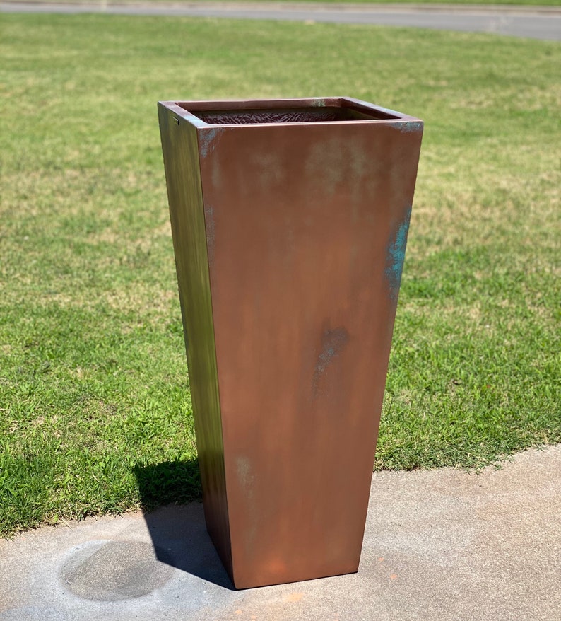 23-47 ‘’tall Unique Fiberglass Planter Finished in Antique Copper - In ...