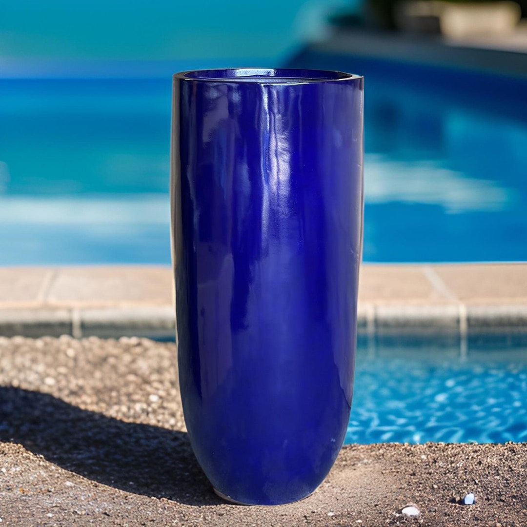 35 Inches Tall Fiberglass Planter, Beautiful Round High Pot, Home ...
