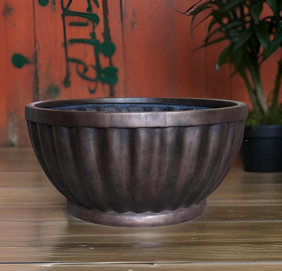 Copper Rust Fiberglass Garden Planter: Contemporary Bowl, 22-28 Inches ...
