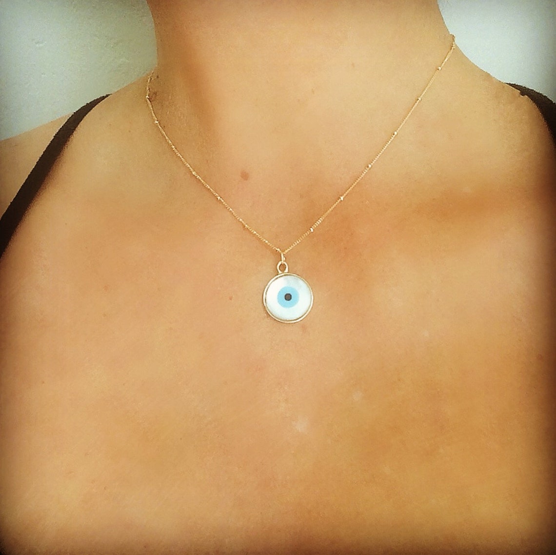 Evil Eye Shell Necklace on Satellite Chain Evil Eye Jewelry | Etsy