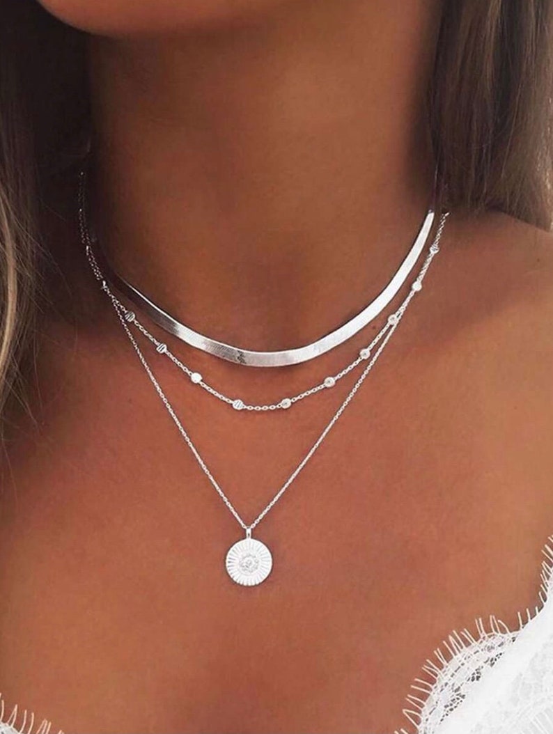 Silver-layered Necklace-silver Necklaces-silver Layered - Etsy