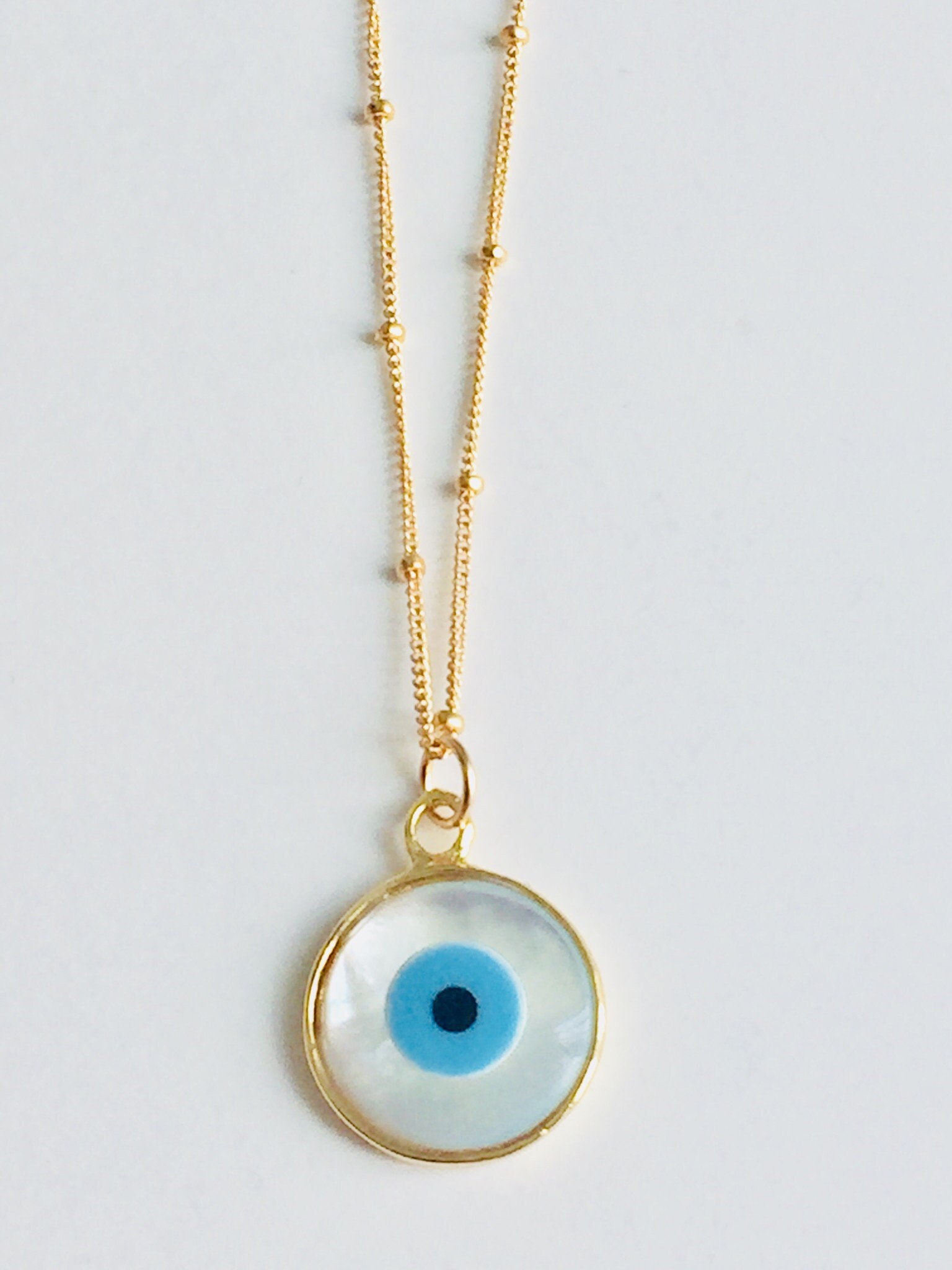 Evil Eye Shell Necklace on Satellite Chain Evil Eye Jewelry Evil Eye ...