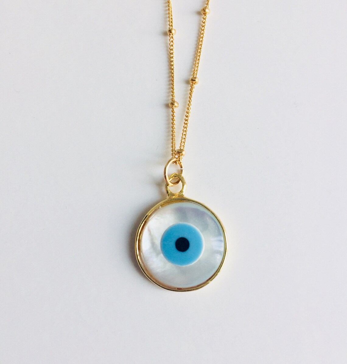 Evil Eye Shell Necklace on Satellite Chain Evil Eye Jewelry | Etsy
