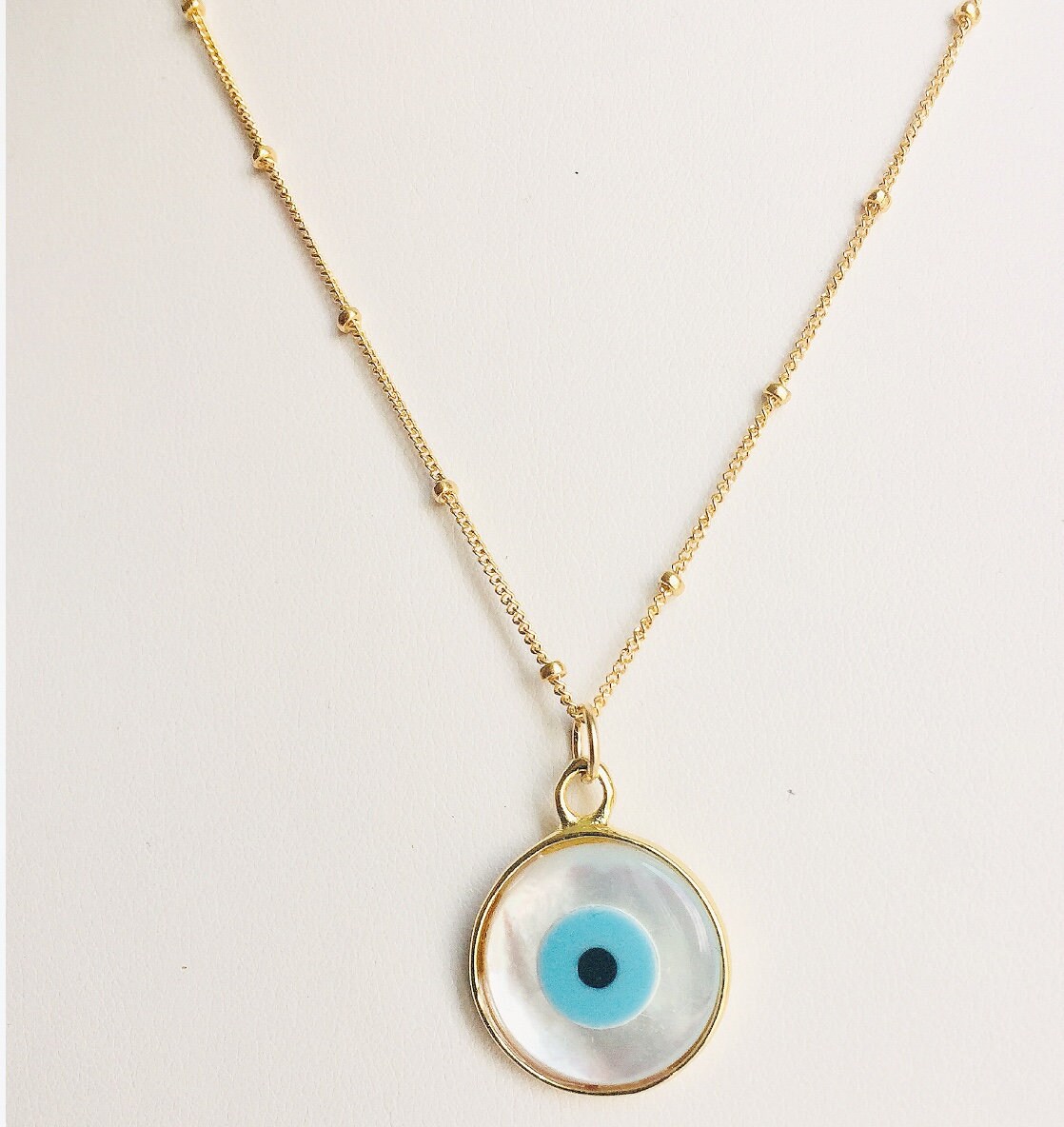 Evil Eye Shell Necklace on Satellite Chain Evil Eye Jewelry Evil Eye ...