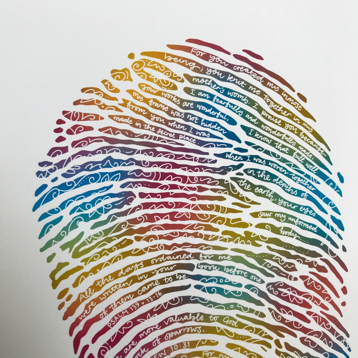 Rainbow Fingerprint Scripture Art Print UNIQUE VALUED Psalm 139 - Etsy