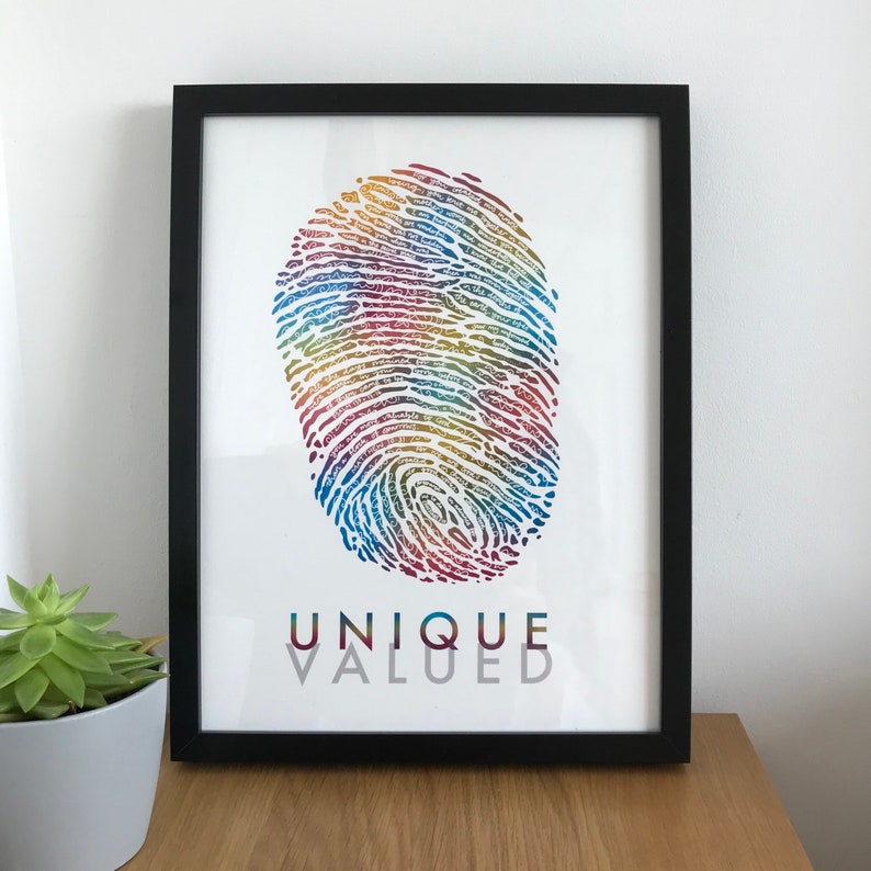Rainbow Fingerprint Scripture Art Print - UNIQUE VALUED - Psalm 139 - Etsy