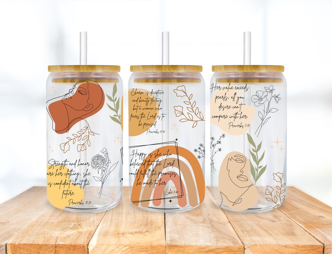 Proverbs Women Beer Can Glass, Iced Coffee Glass, Bible Affirmations ...