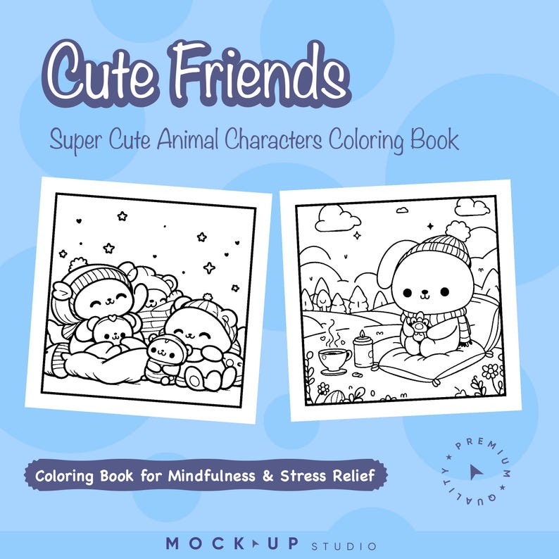 Cute Friends, Super Cozy Animal Characters Coloring Book, Stress Relief ...