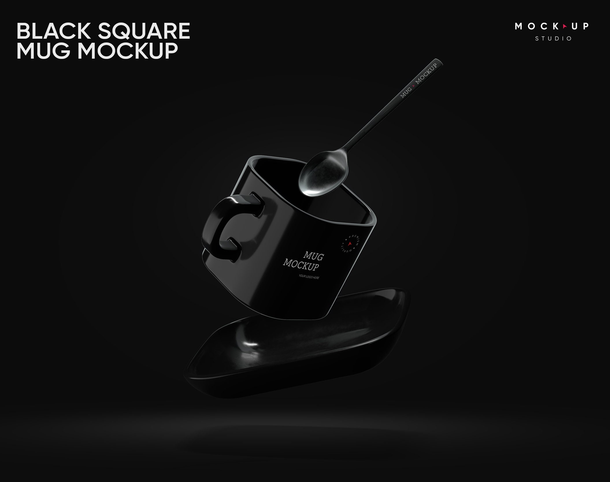 Photoshop Template, Black Square Mug PSD Mockup, Minimal Coffee Cup ...