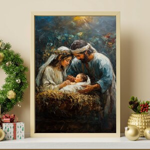 Nativity Scene Print: Baby Jesus, Oil Painting Style (digital Download ...