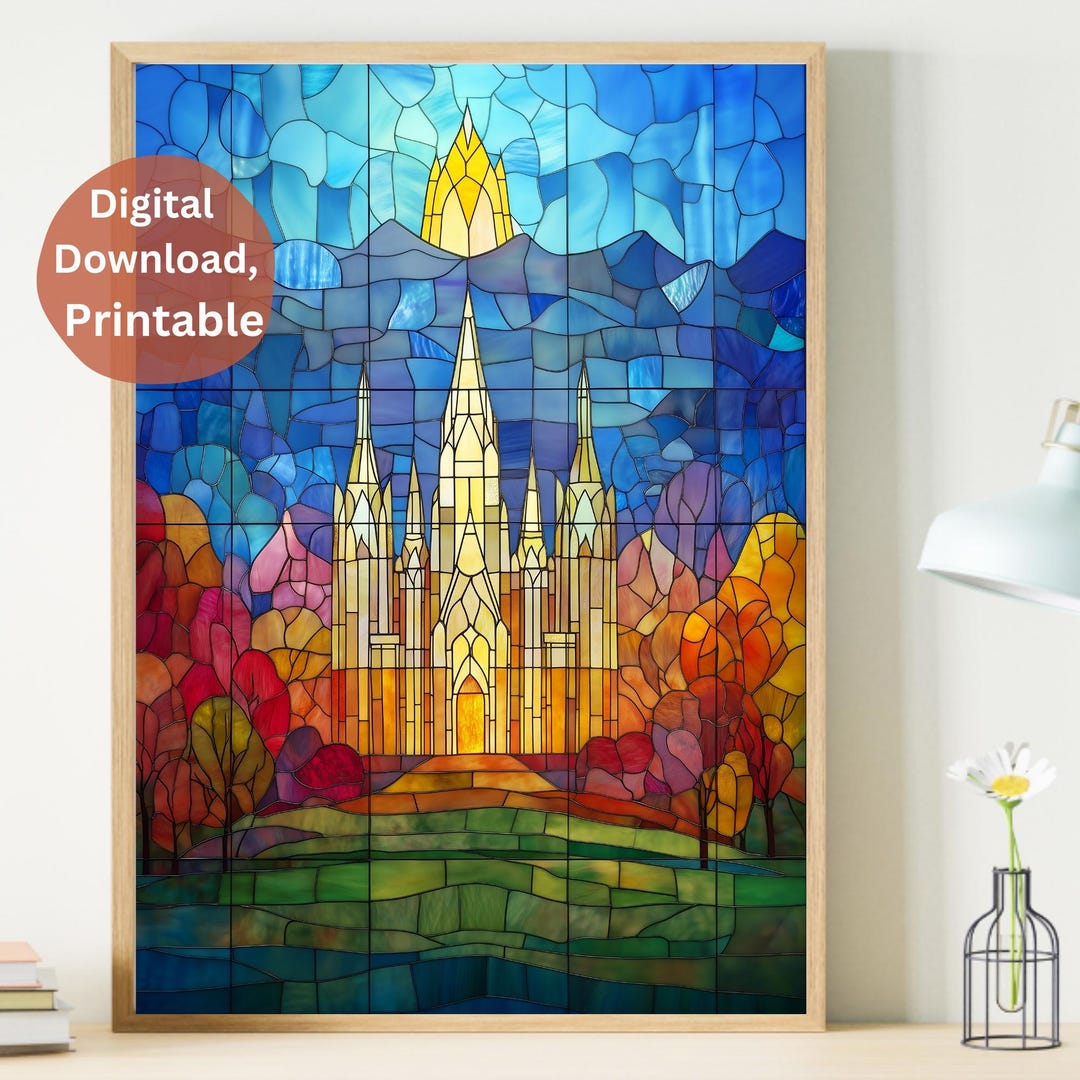 LDS Temple Stained Glass Art Print: Mormon Temple Digital Download - Etsy