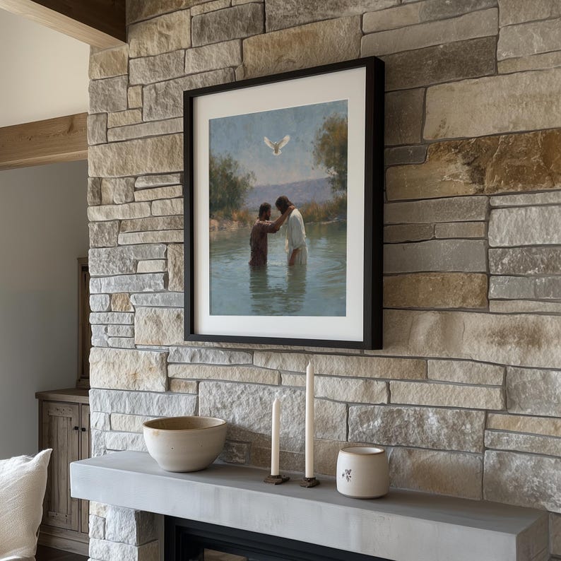 Printable Baptism of Jesus Art, Soft Realism Spiritual Wall Art, Serene ...