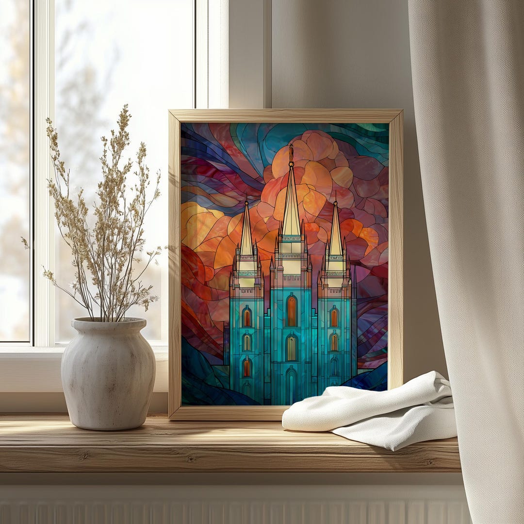 LDS Temple Stained Glass Art - Dramatic Modern Decor of Mormon ...
