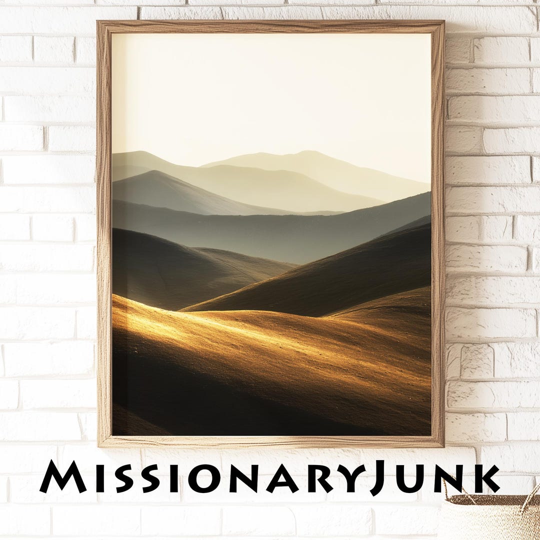 Minimalist Layered Hills Landscape - Warm Photo-style Digital Print ...
