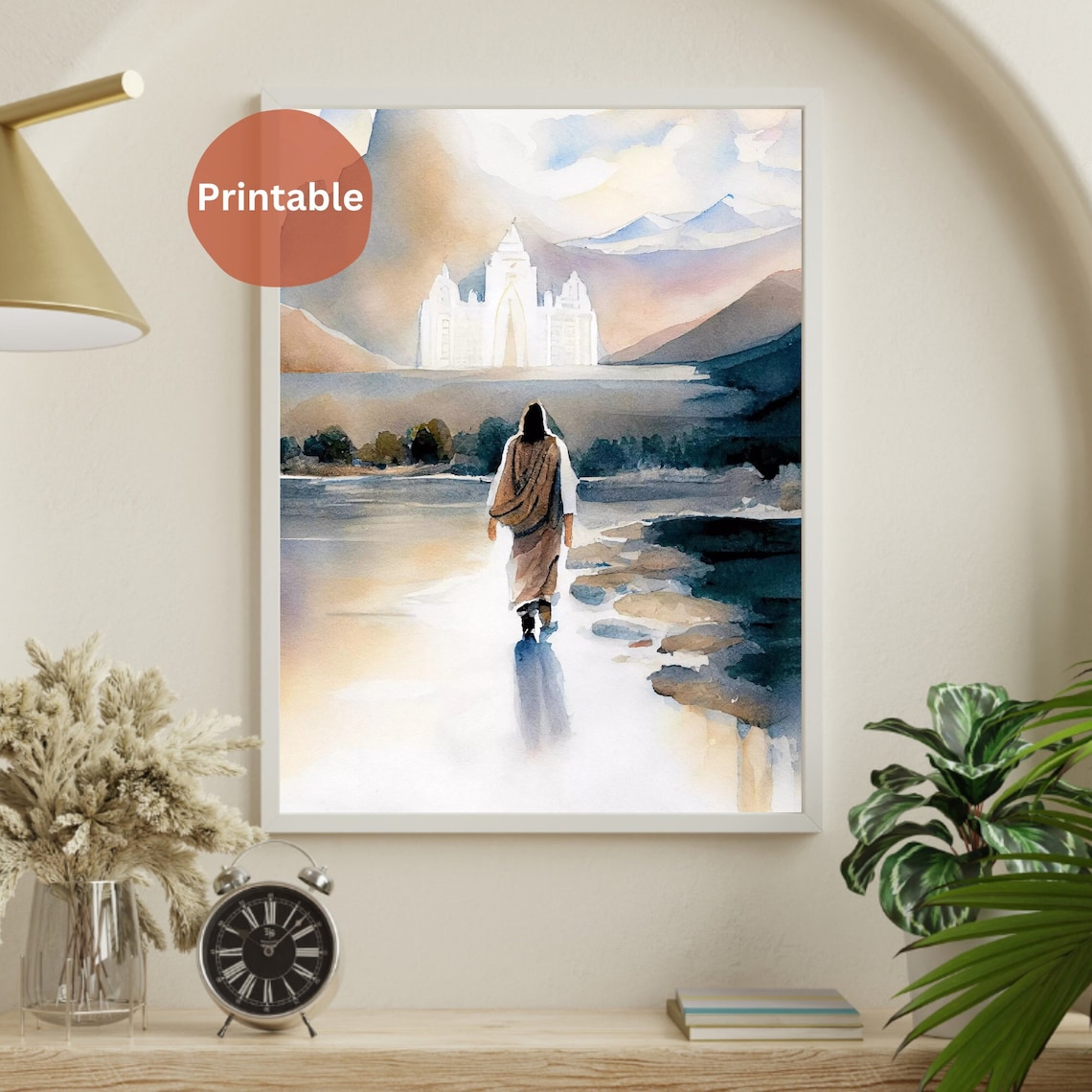 Christ Walking Towards the Temple Peaceful and Inspiring Watercolor ...