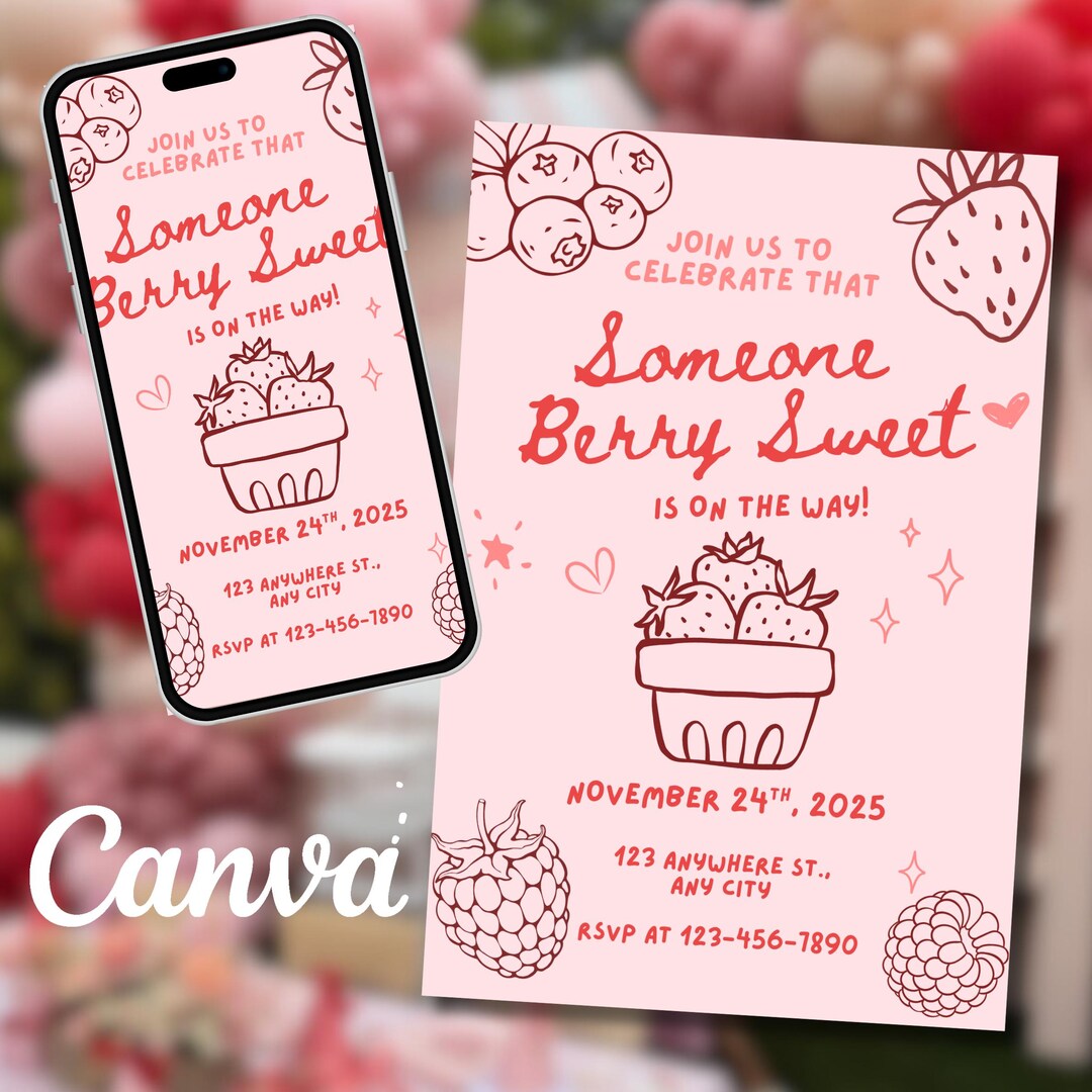 Berry Theme Baby Shower- Editable Instant Canva Digital Download - Etsy