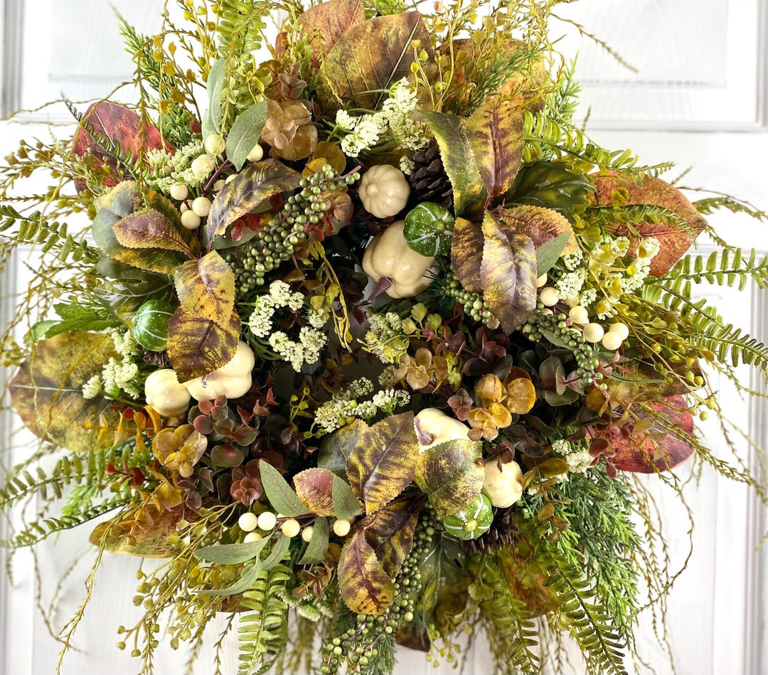 Fall Magnolia Wreath for Front Door, Natural Garden Inspired Wreath ...