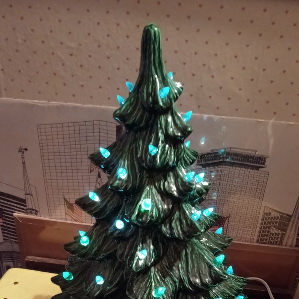 Blue Ceramic Christmas Tree With Lights - Etsy