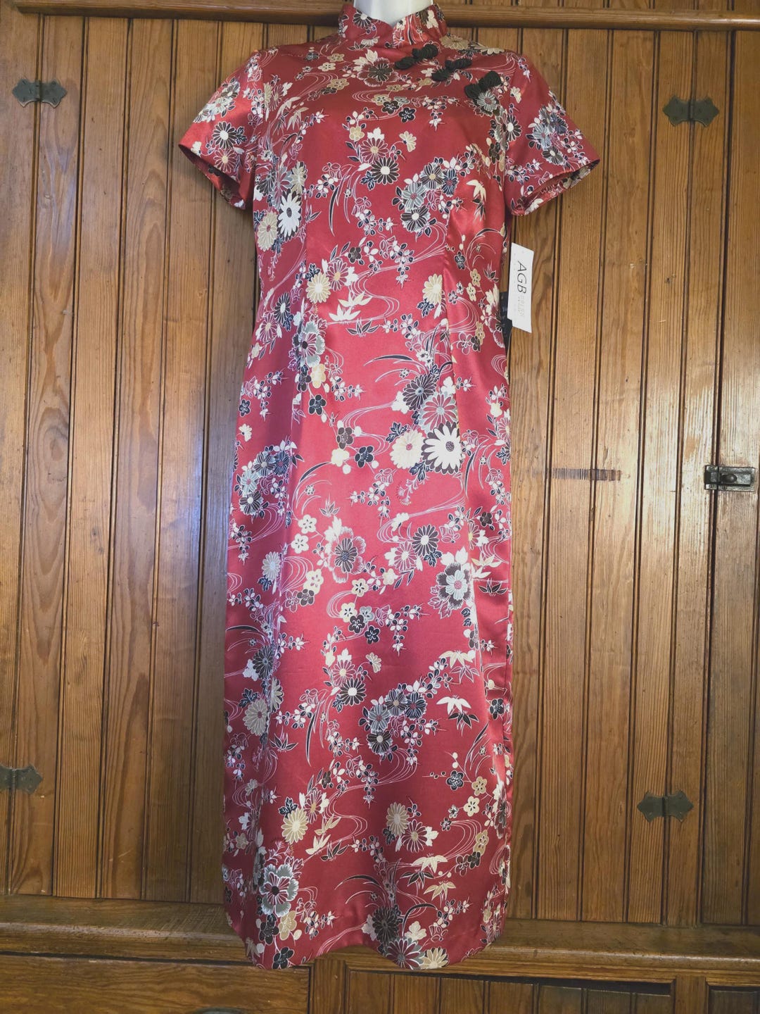 Vtg 1960's"agb"shiny Red Print Cheungsam Maxi Dress SZ 6 Petite~new W ...