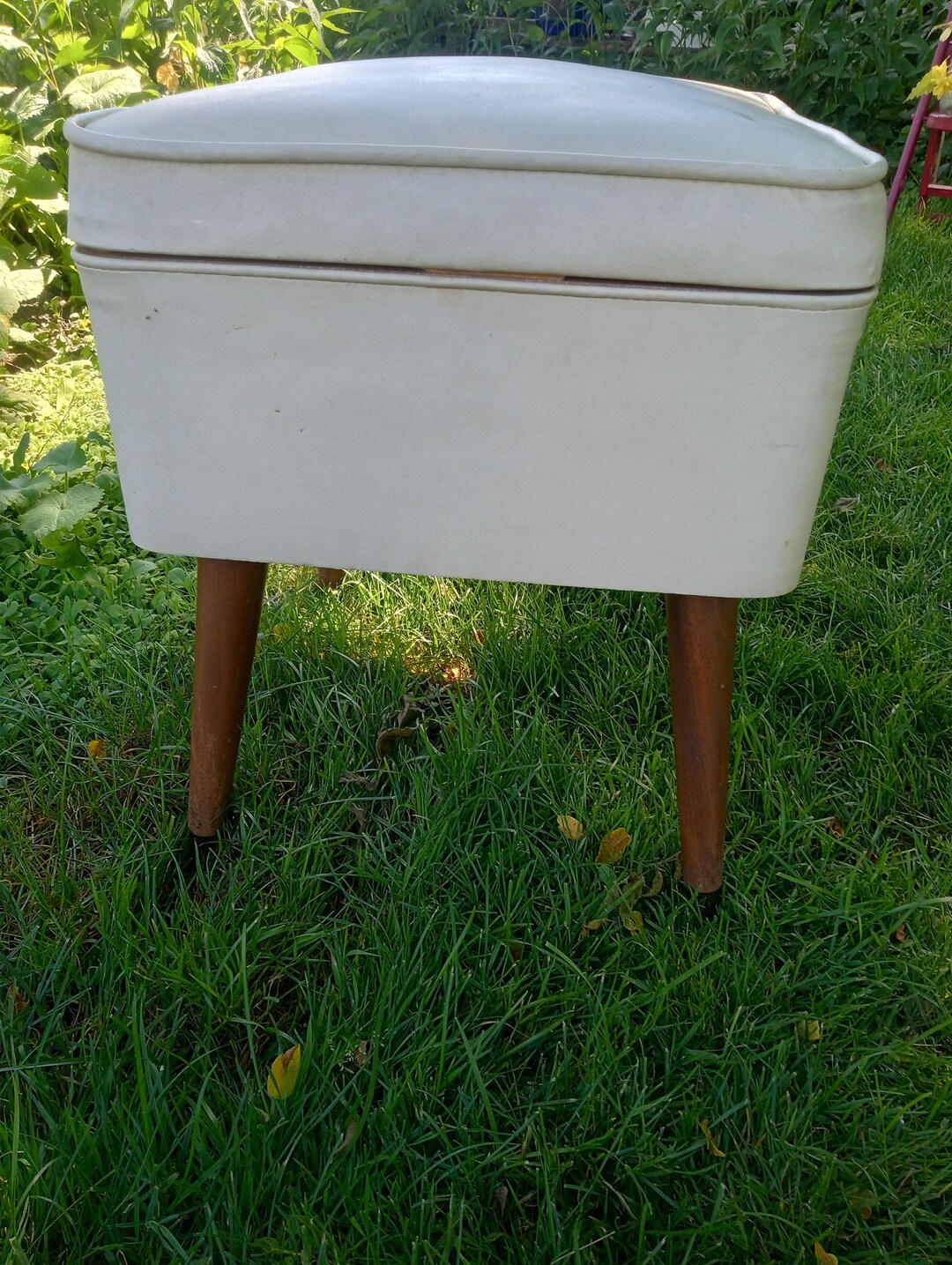 Vintage Mid Century 1960's Vinyl Singer Sewing Storage Ottoman ...