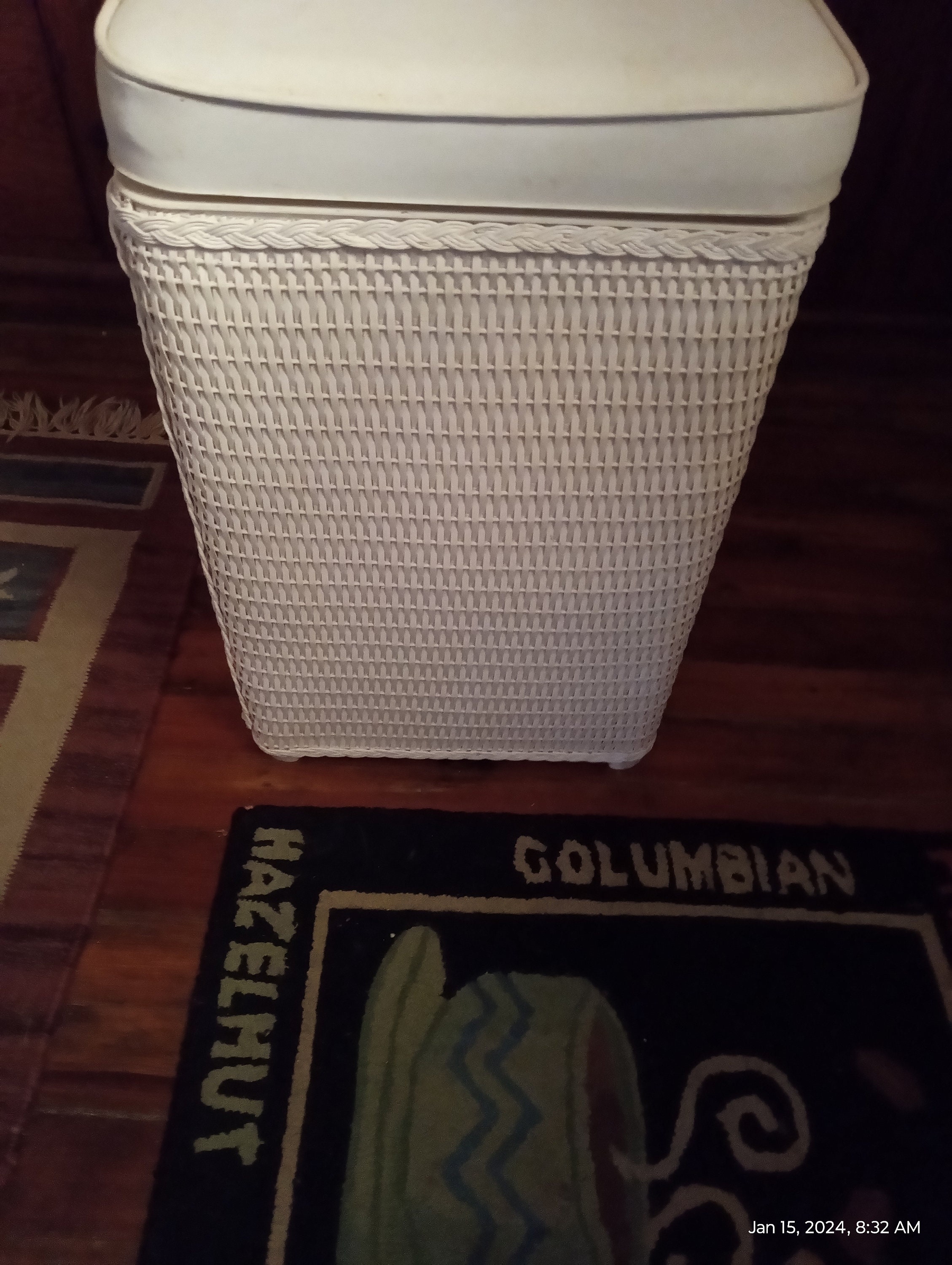 Vintage Mid Century White Wicker Hamper With 2 Padded Top 21x20 12 1/2 ...