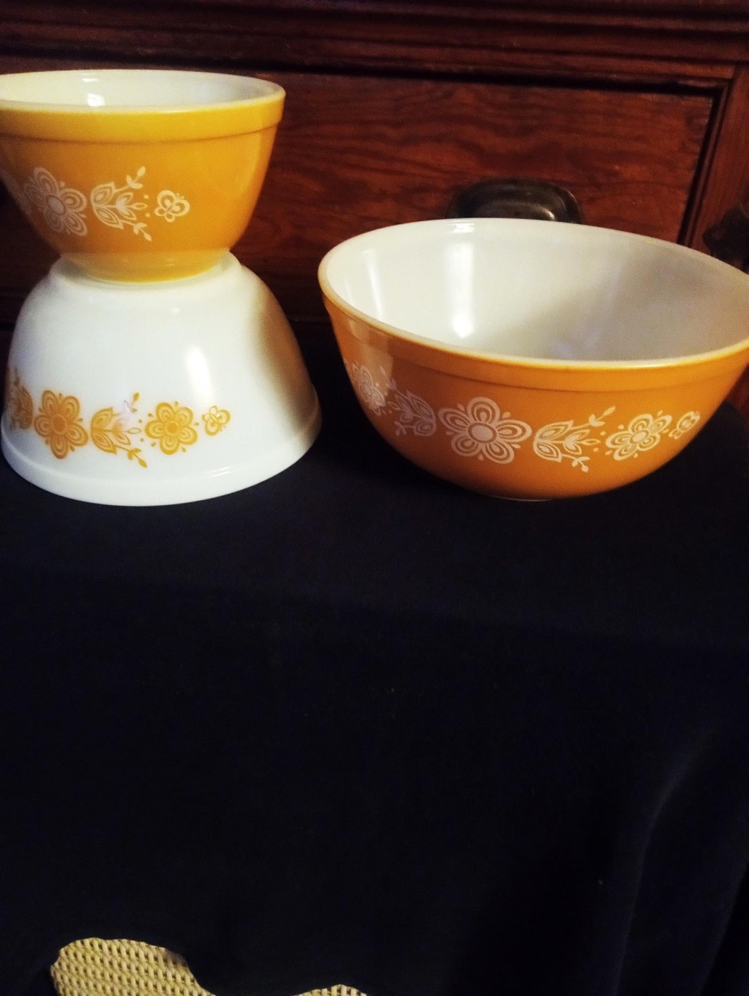 True Vintage MCM Pyrex 1970's "butterfly Gold" Mixing Bowls Lot of ...