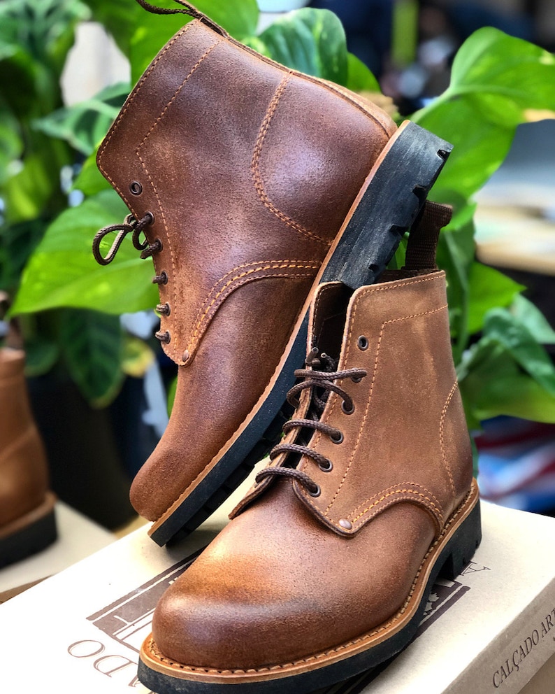 Handmade Leather Shoes, Aged Leather Ankle Boots, Goodyear Welted - Etsy