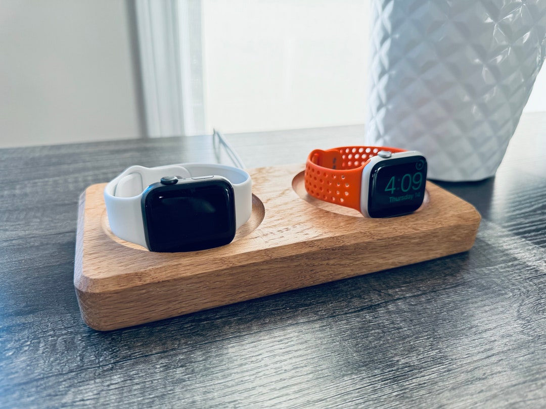 Modern Wood Apple Watch Charging Dock: Dual Phone Stand - Etsy