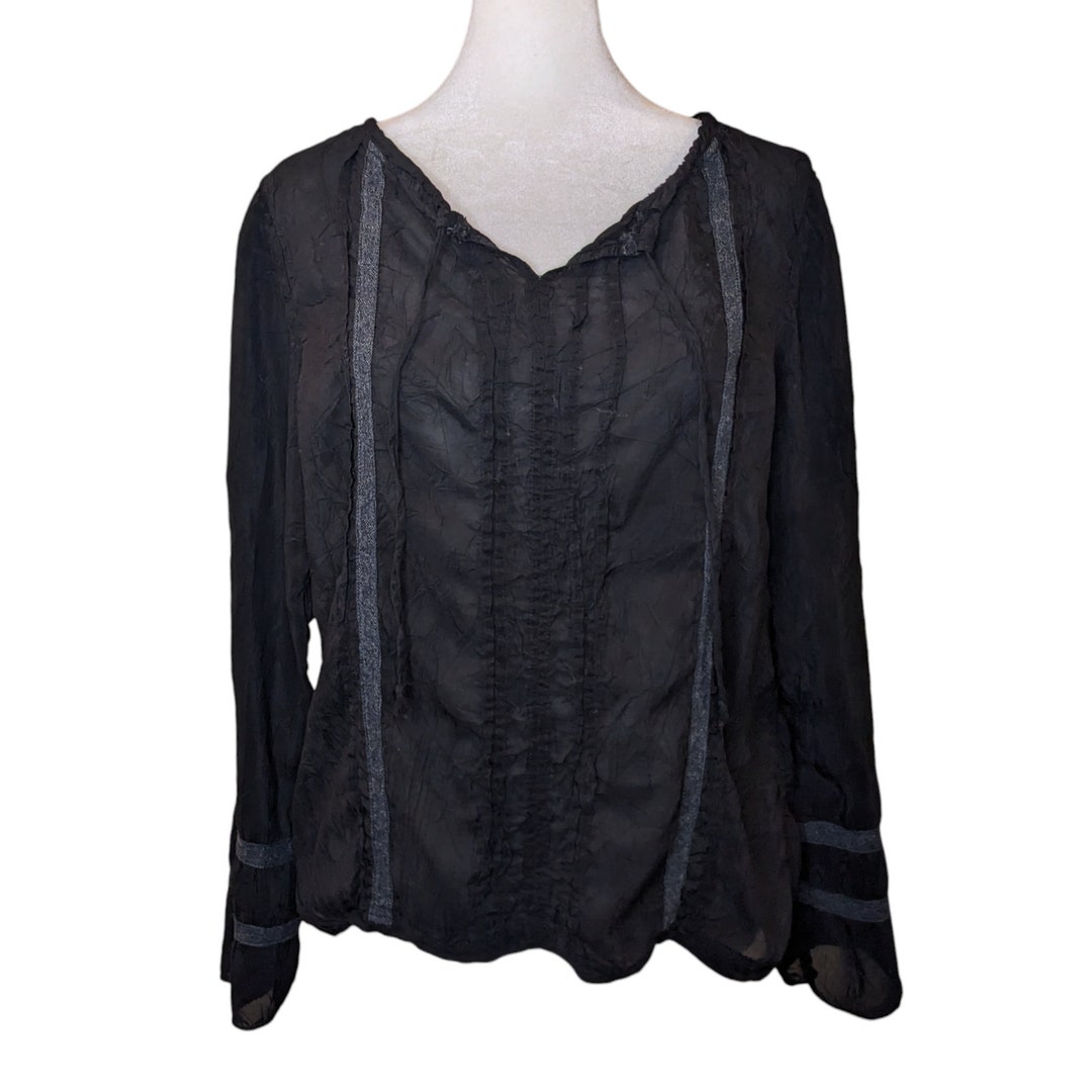 J. Jill Black Gauzy Crepe Crinkle Peasant Blouse Small - Etsy