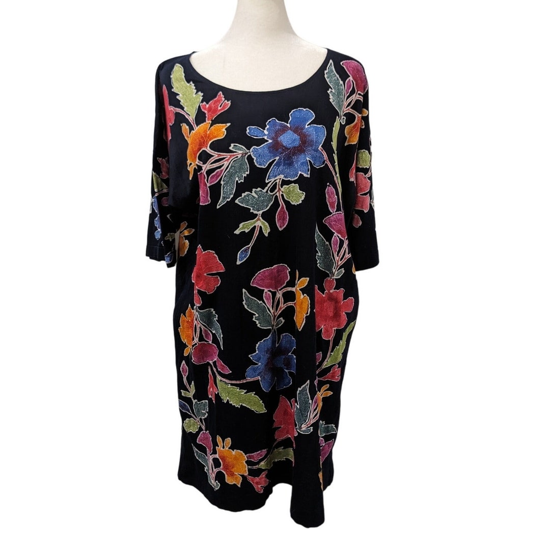 Vintage Java Wraps Black Floral Tropical Kaftan Shift Dress Small - Etsy