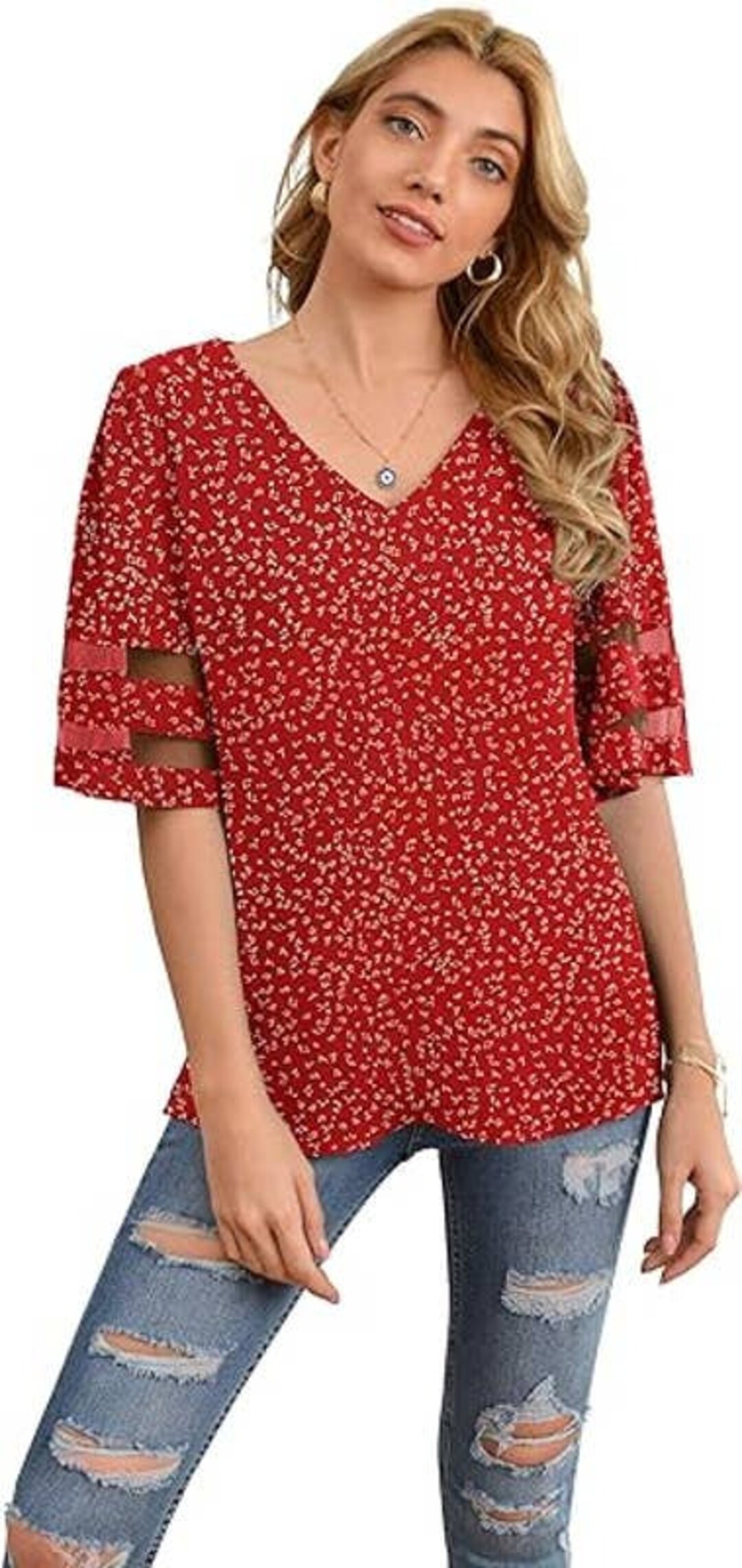 NWT Jouica Red Floral Soft Mesh Panel Blouse 2XL - Etsy